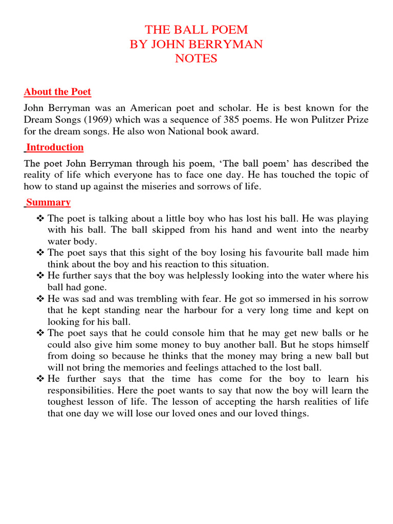 Notes On The Ball Poem | PDF