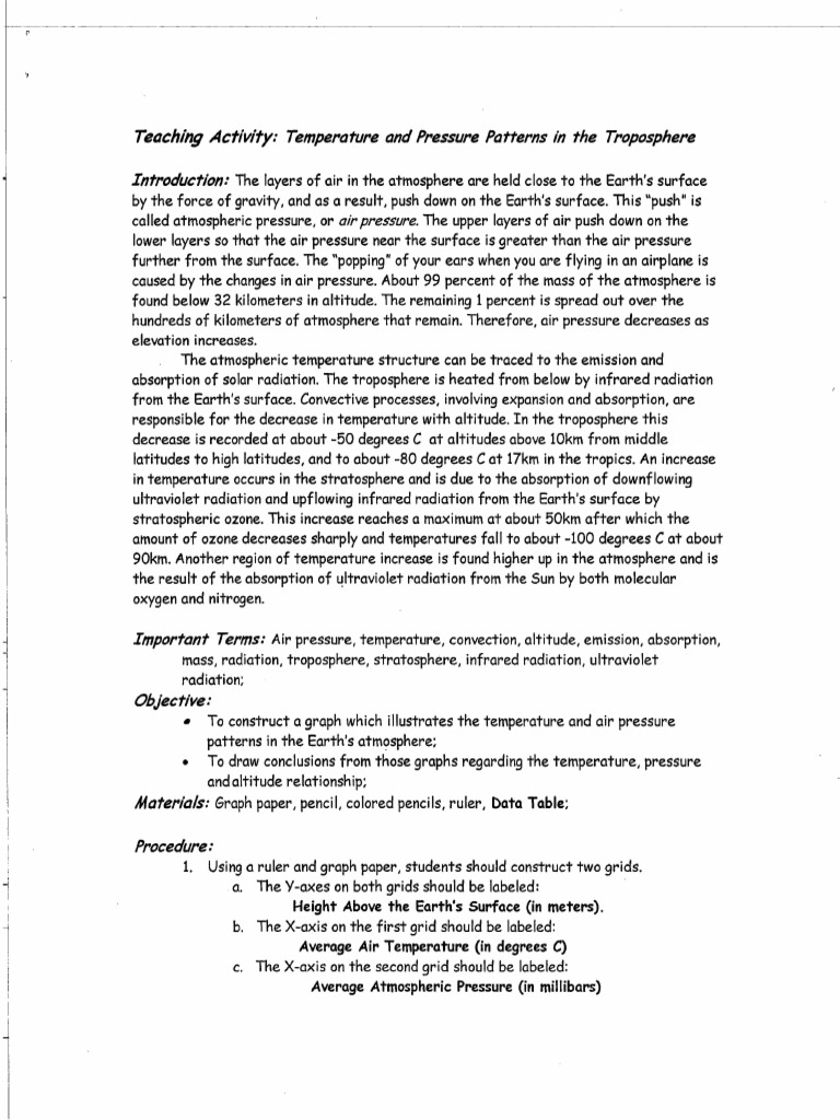 Temperature and Pressure Patterns in The Troposphere | PDF