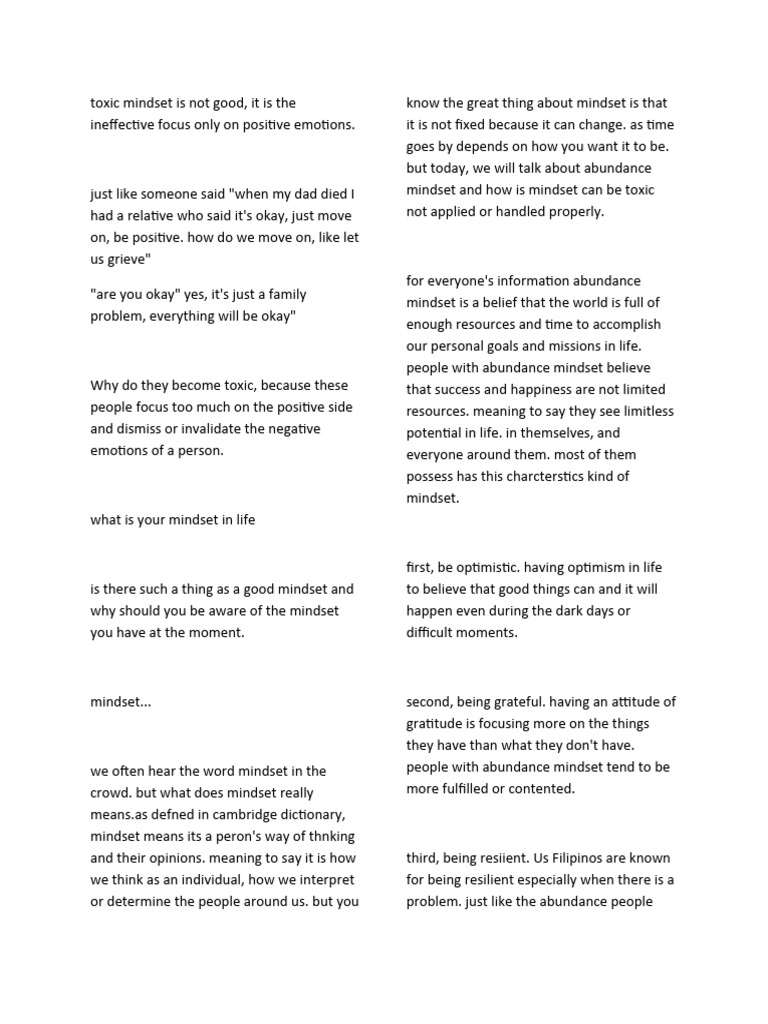 Toxic Mindset Is Not Good | PDF | Mindset | Cognitive Psychology