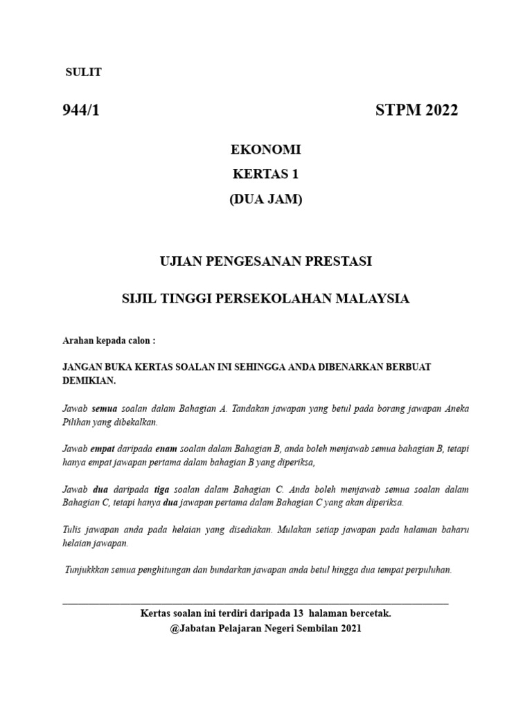 Trial Sem 1 JPNS 2022 | PDF