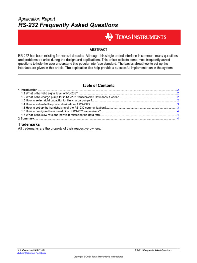 RS-232 Frequently Asked Questions by Texas Instruments - Slla544 ... RS-232 Frequently Asked Questions by Texas Instruments - Slla544 ...