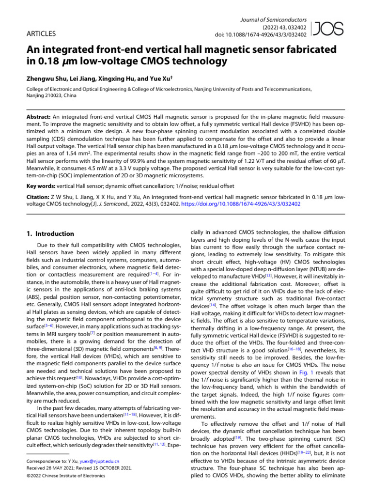 An integrated front-end vertical hall magnetic sensor fabricated in 0. ...