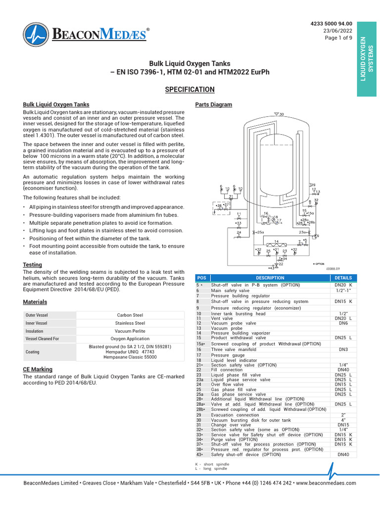 Liquid Oxygen System | PDF | Valve | Oxygen