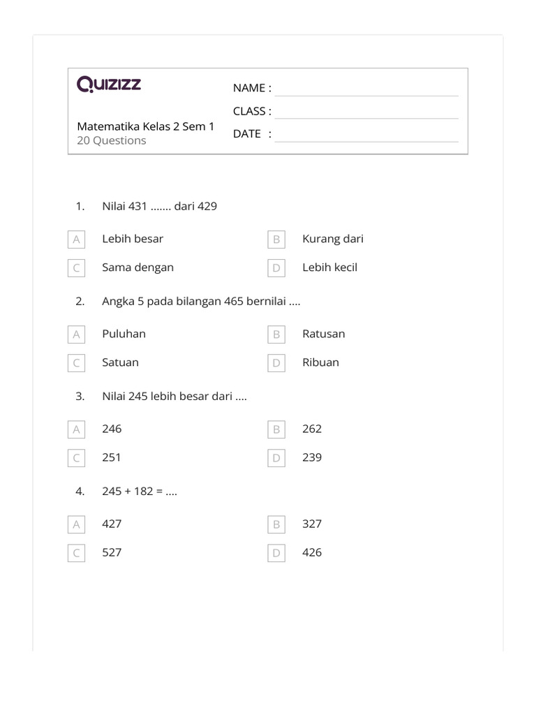 Matematika Kelas 2 Sem 1 | PDF
