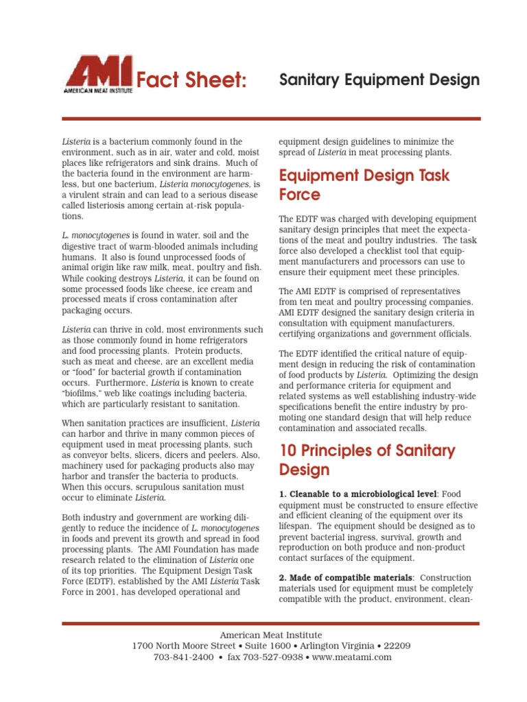 Sanitary Design Principles for Equipment | PDF | Sanitation
