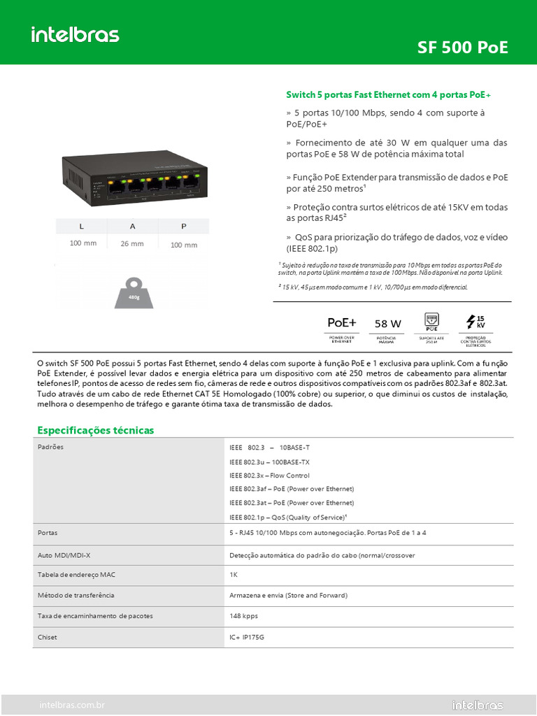 Switch SF 500 PoE: 5 Portas Ethernet | PDF | Ethernet | Protocolos de rede