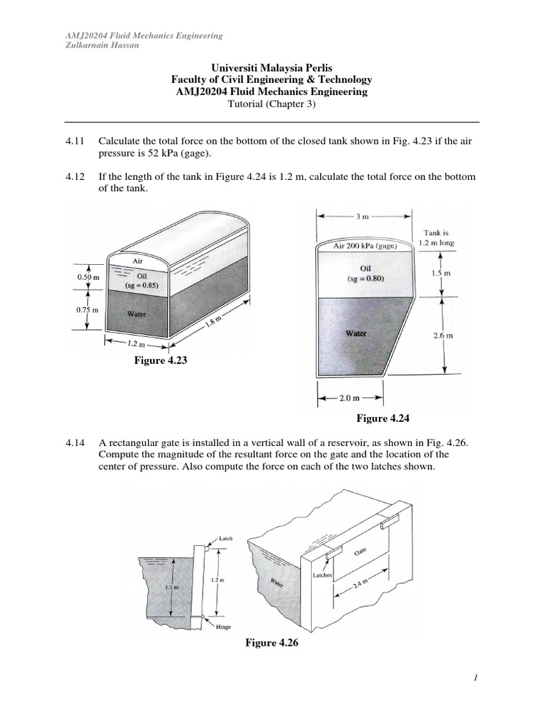 Tutorial Chapter 3 - 2023-01-18 | PDF | Pressure | Force