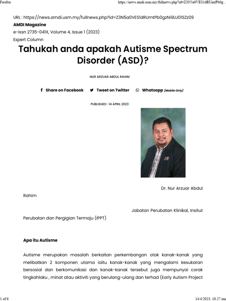 Memahami Autisme Spectrum Disorder | PDF