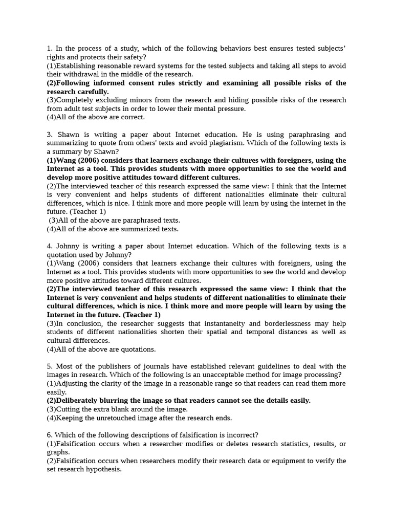 Answers Ethics Test | PDF | Social Science | Science & Mathematics