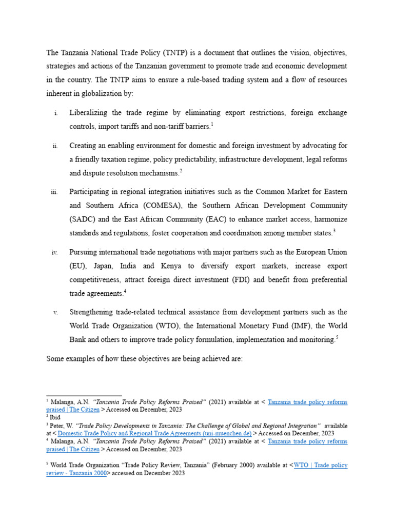 Tanzania National Trade Policy 2023 | PDF | World Trade Organization ...
