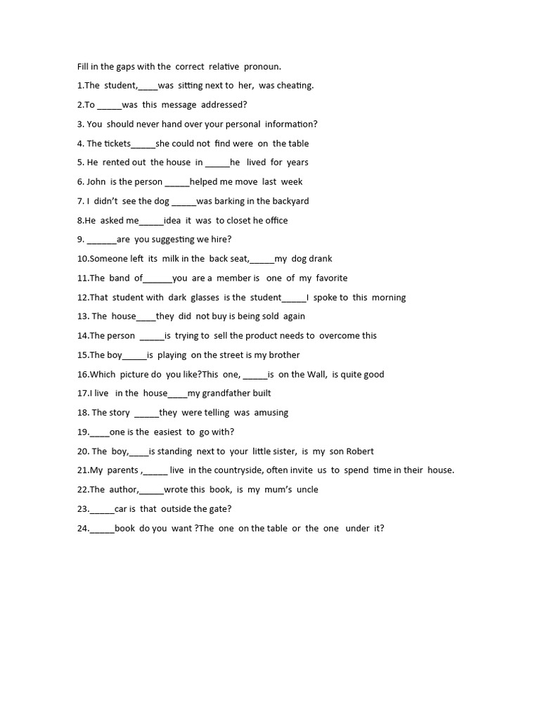 Relative Pronoun Exercises | PDF | Self-Improvement | Wellness