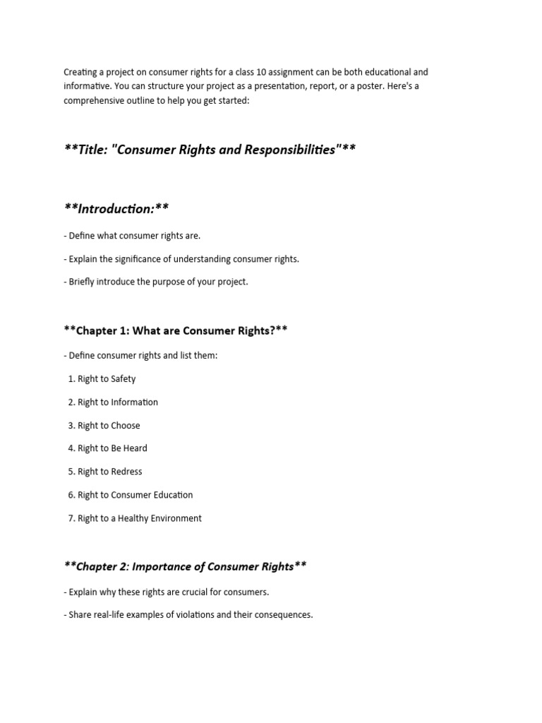 Creating A Project On Consumer Rights For A Class 10 Assignment Can Be ...
