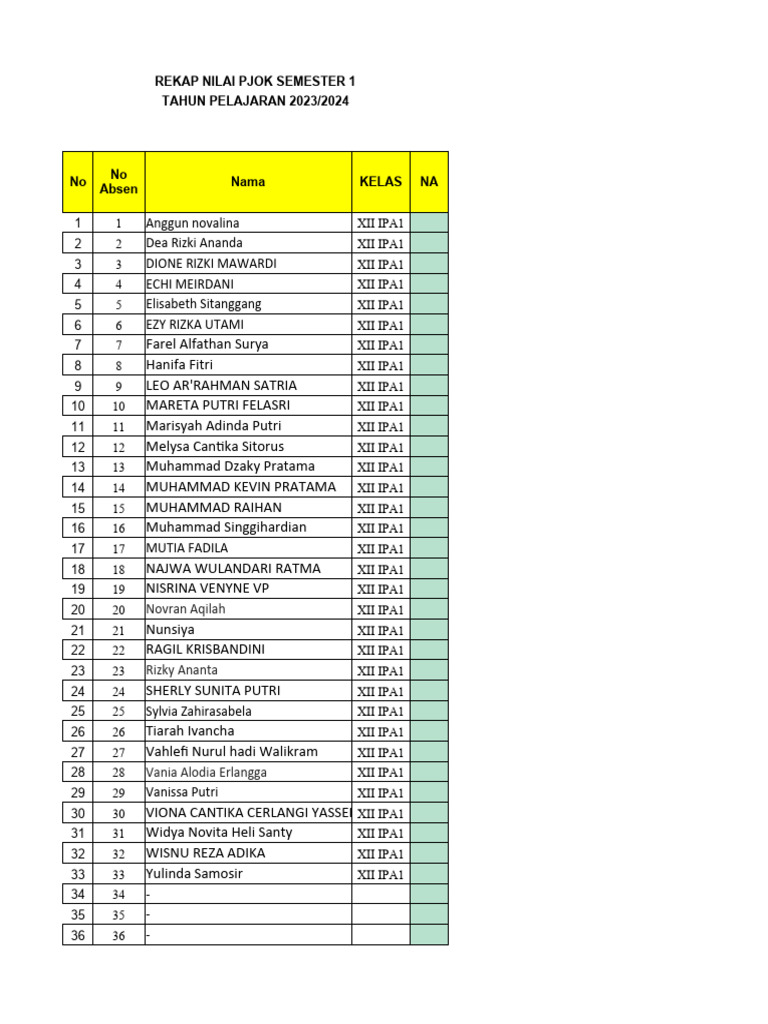 Rekap Nilai PJOK 2023/2024 | PDF