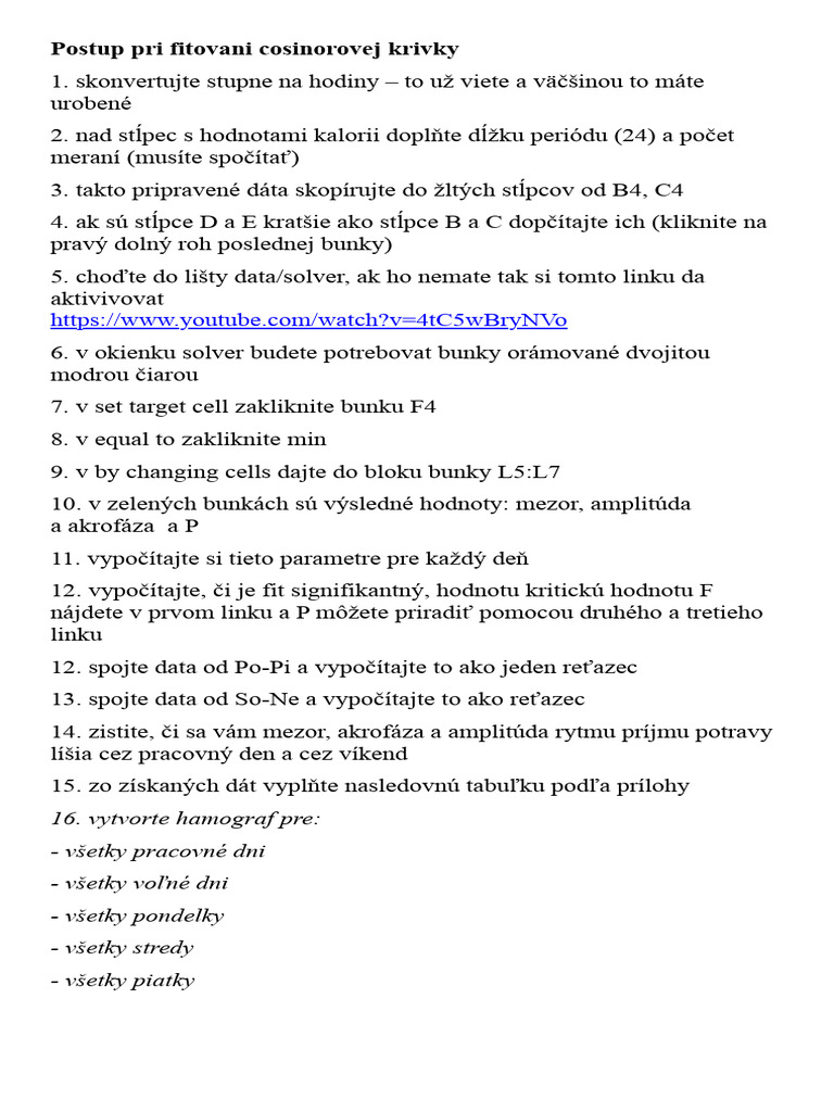 Postup Pri Fitovani Cosinorovej Krivky | PDF
