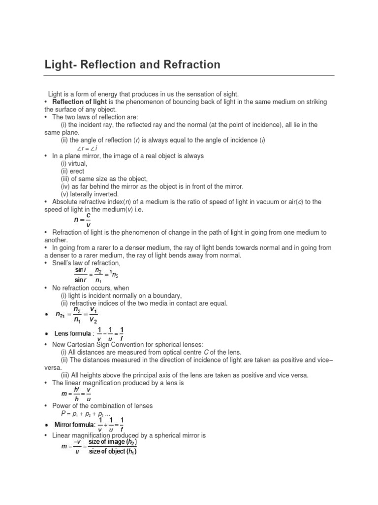 X Study Material | PDF | Refraction | Reflection (Physics)