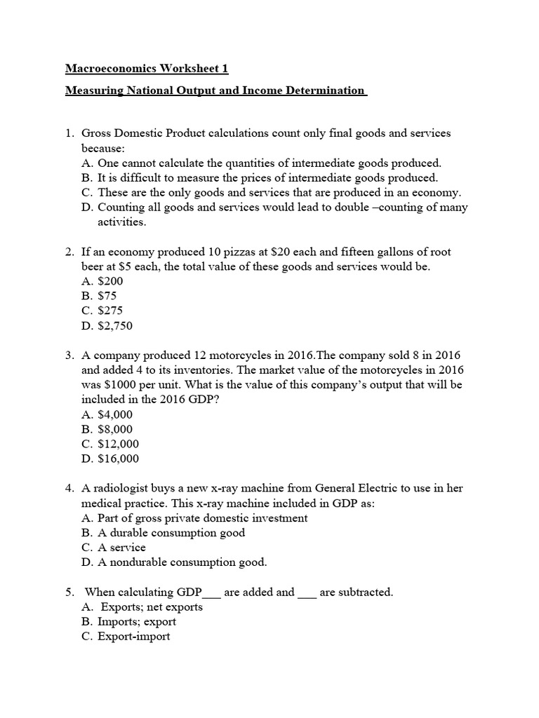 Worksheet 1 | PDF | Consumption (Economics) | Gross Domestic Product