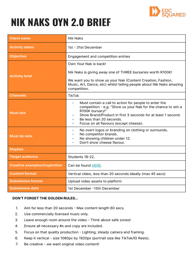 Nik Naks Competition: Own Your Nak | PDF