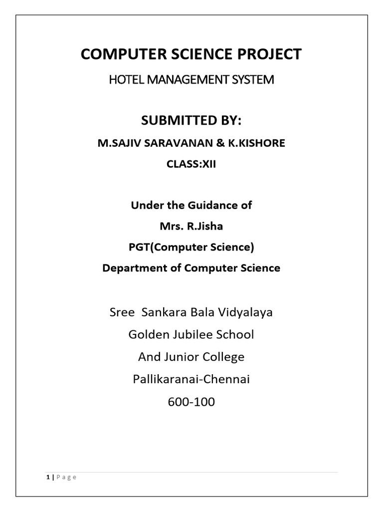 Hotel Management System Project | PDF