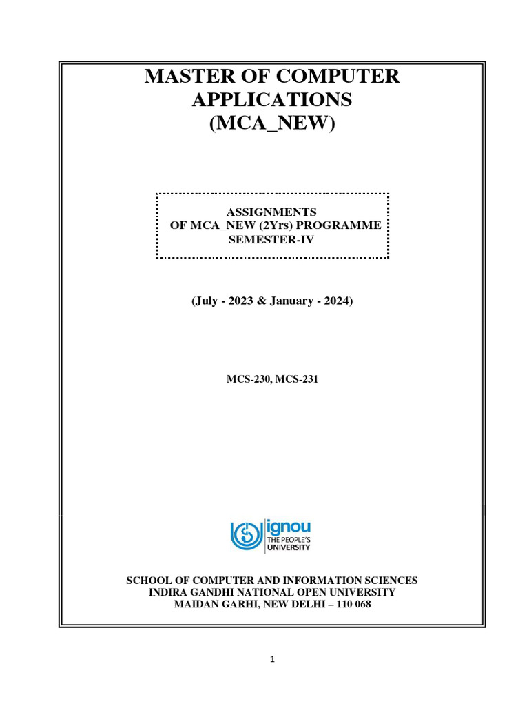 MCA Assignments for MCS-230 & MCS-231 | PDF | Applied Mathematics | Cybernetics