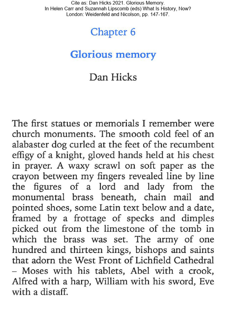 Glorious Memory Dan Hicks 2021 | PDF | Archaeology | Historian