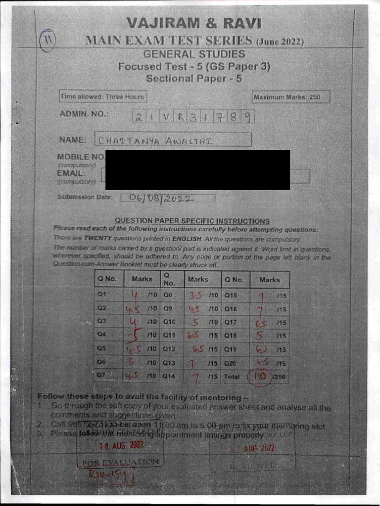 CHAITANYA AWASTHI - 2022 IAS Exam Rank 37 - VTS Focussed 1 Redacted | PDF