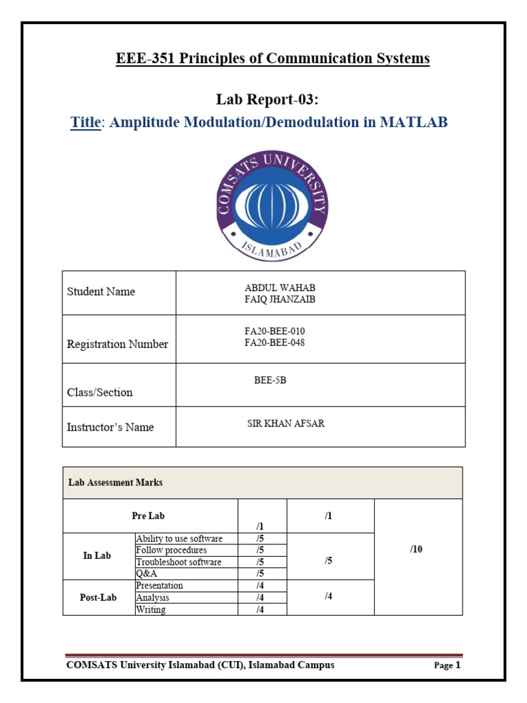 FA23 PCS Lab3 | Download Free PDF | Modulation | Electronics