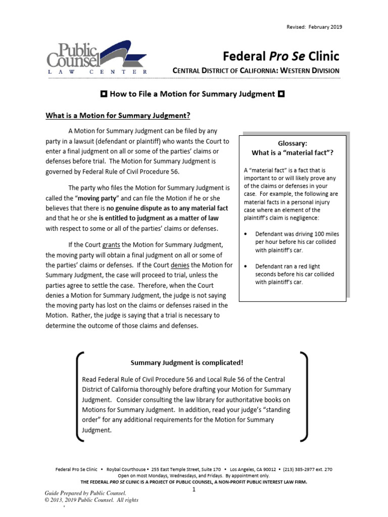Guide How To File A Motion For Summary Judgment | PDF | Summary ...
