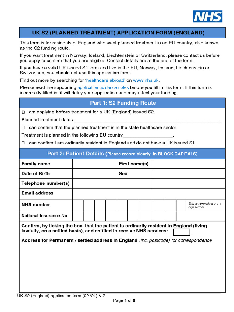 S2 Planned Treatment Application Form 2021 02 21 v2 | PDF | National ...