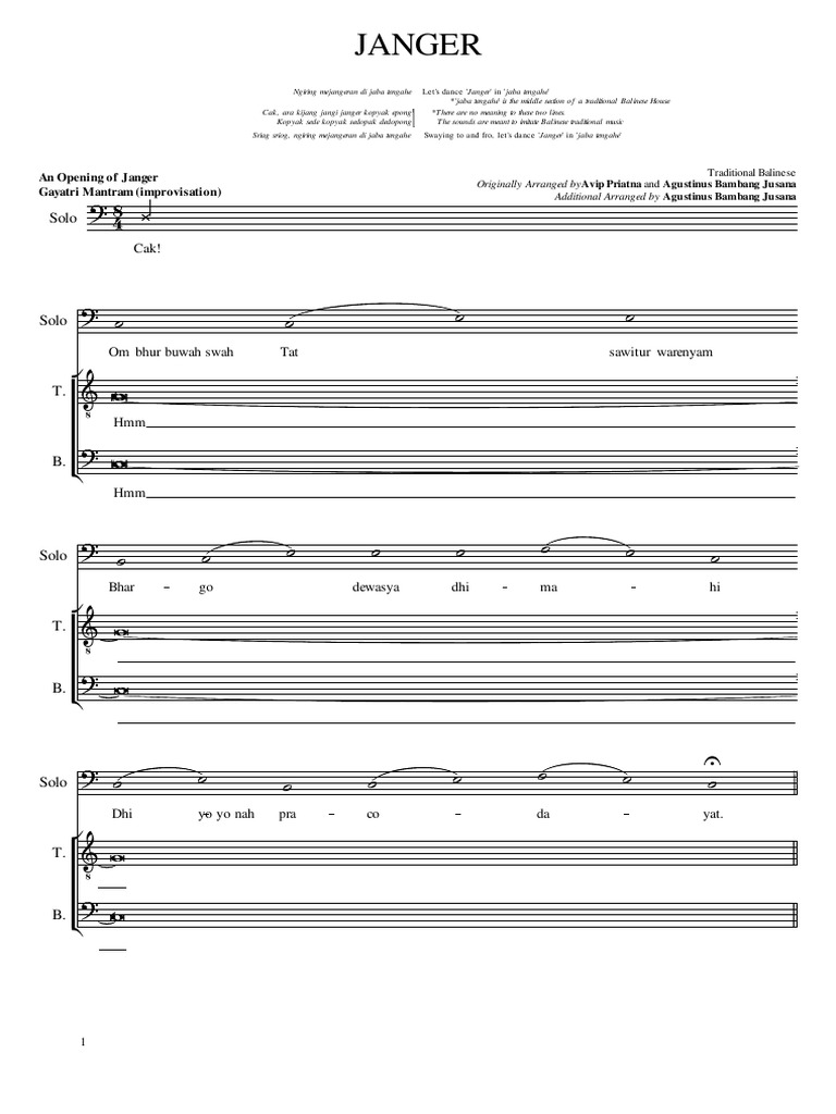 Janger Choir Lyrics and Arrangement | PDF