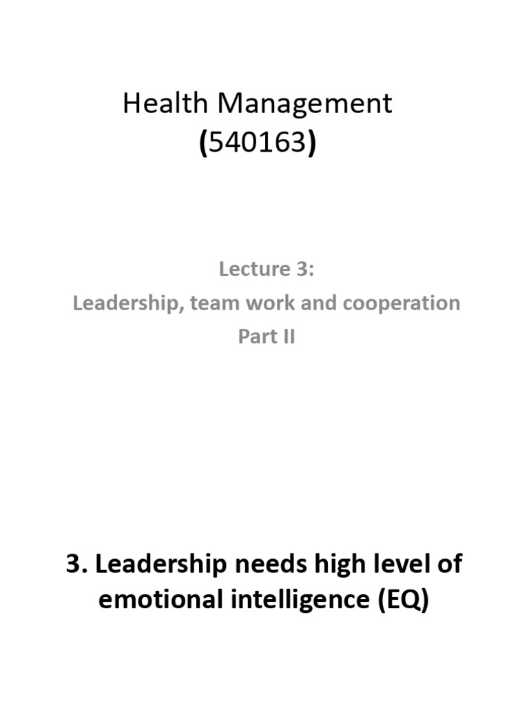 Lecture3 PartII Health Management | PDF | Emotional Intelligence | Leadership