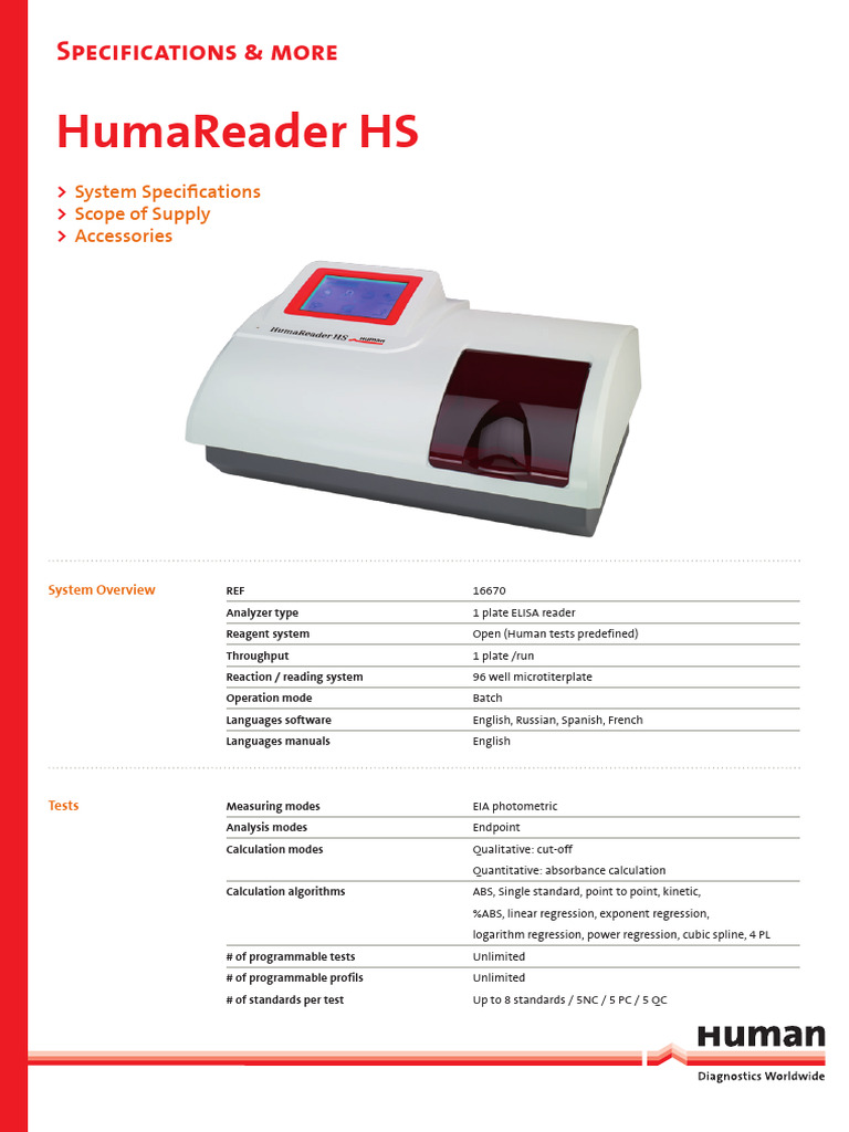 ELISA Reader System Specs | PDF