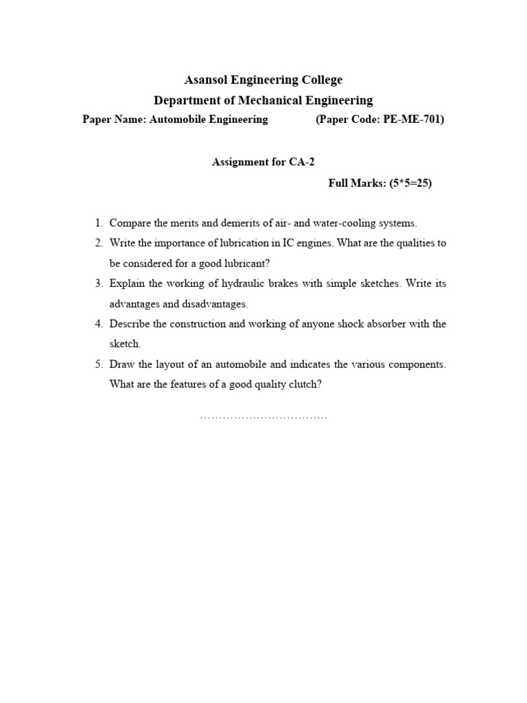 Automobile Engineering | PDF