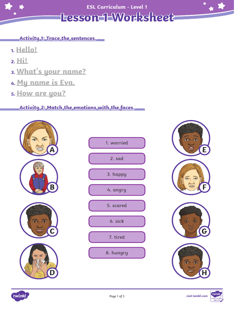 Lesson1 Worksheet | PDF | English As A Second Or Foreign Language ...