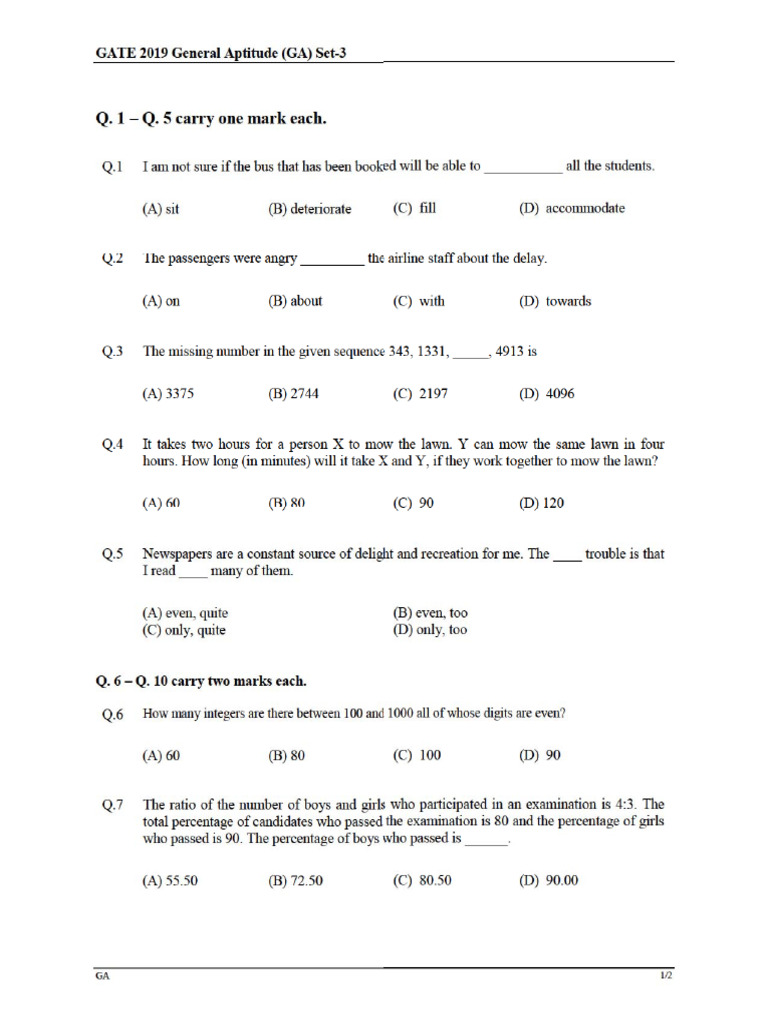 Gate Question Paper and Solution 2019 | PDF