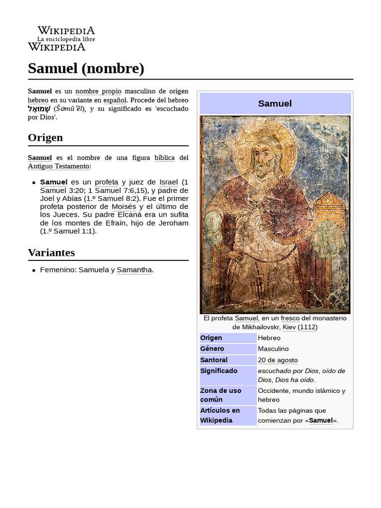 Origen y significado del nombre Samuel | PDF | Lingüística | Idiomas