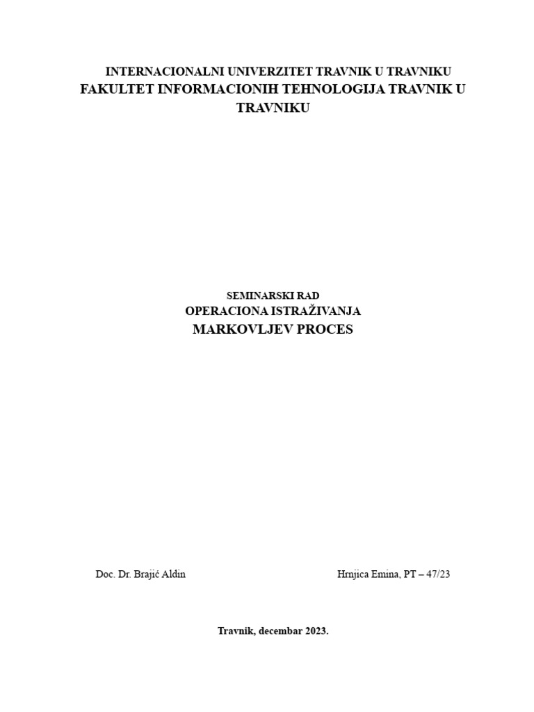 Markovljev Proces, Operaciona Istraživanja | PDF