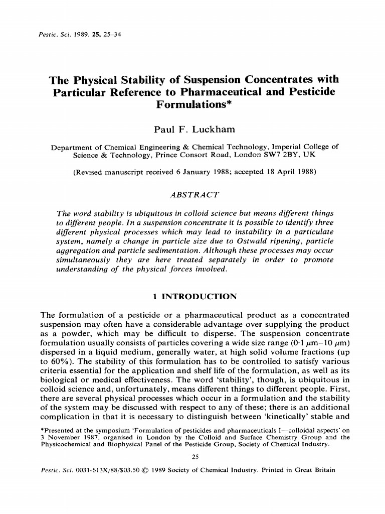 Stability of Suspension Concentrates | PDF | Science & Mathematics