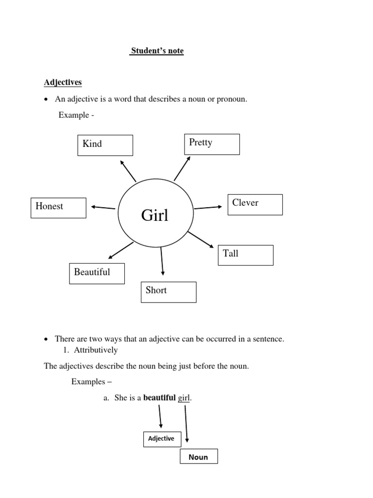 Adjectives - Note | PDF | Adjective | Noun