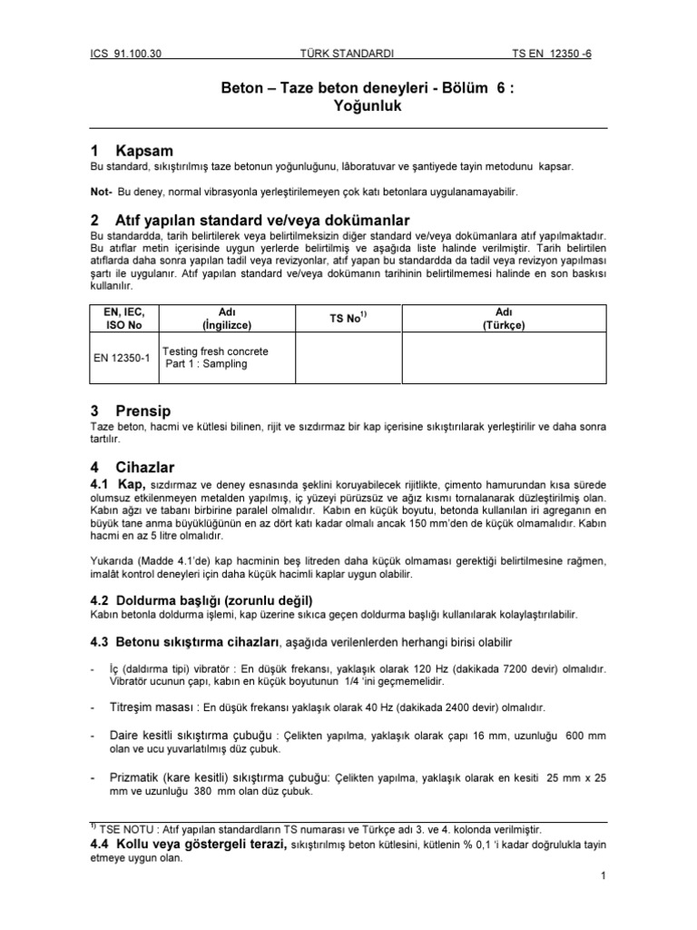 TS en 12350-6 Taze Beton Yogunluk | PDF