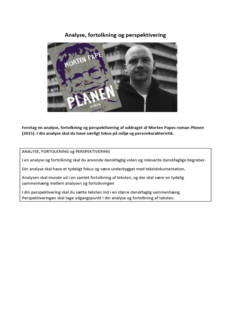 Analyse, Fortolkning Og Perspektivering Planen | PDF