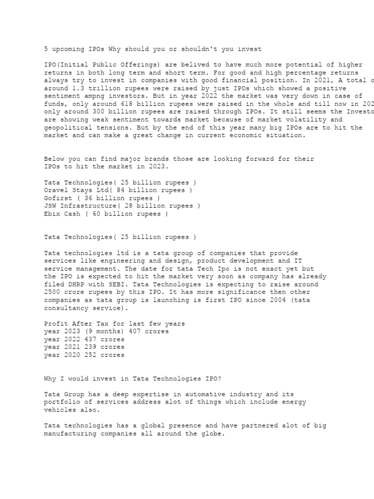 5 Upcoming IPOs | PDF