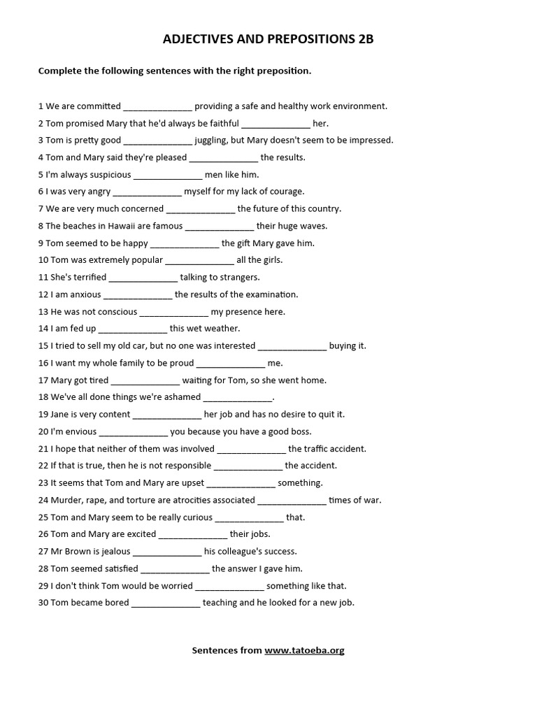 Adjectives and Prepositions 2b - 108719 | PDF