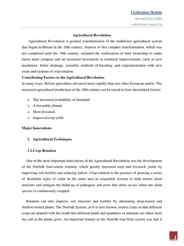 The Agriculutral Revolution | PDF | Crop Rotation | Agriculture