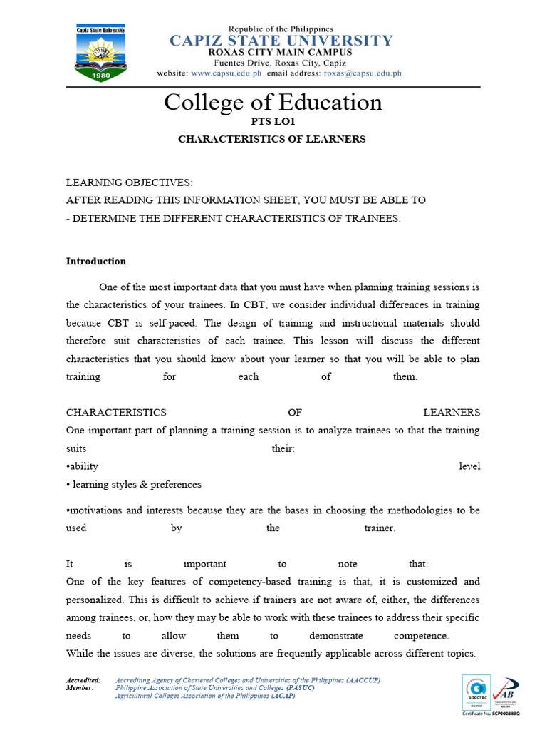 PTS LO1 Characteristic of Learning and Data Gathering | PDF | Career & Growth