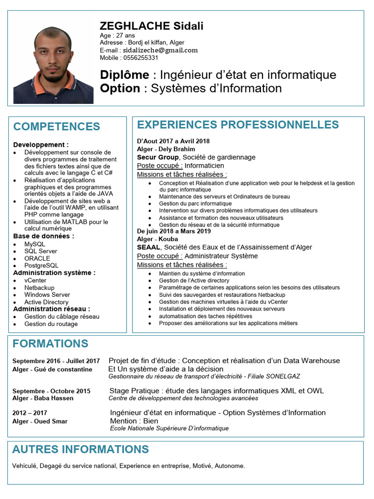 CV Zeghlache Sidali | PDF