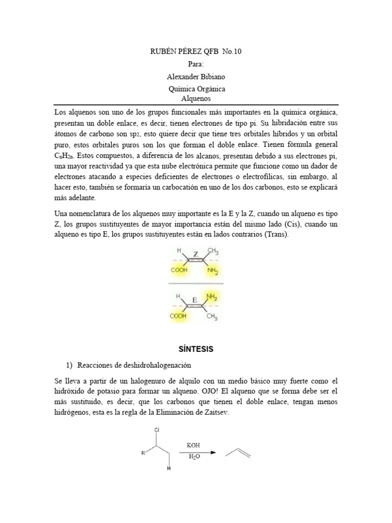 Alquenos: Estructura, Síntesis y Reactividad | PDF | Alqueno | Química ...