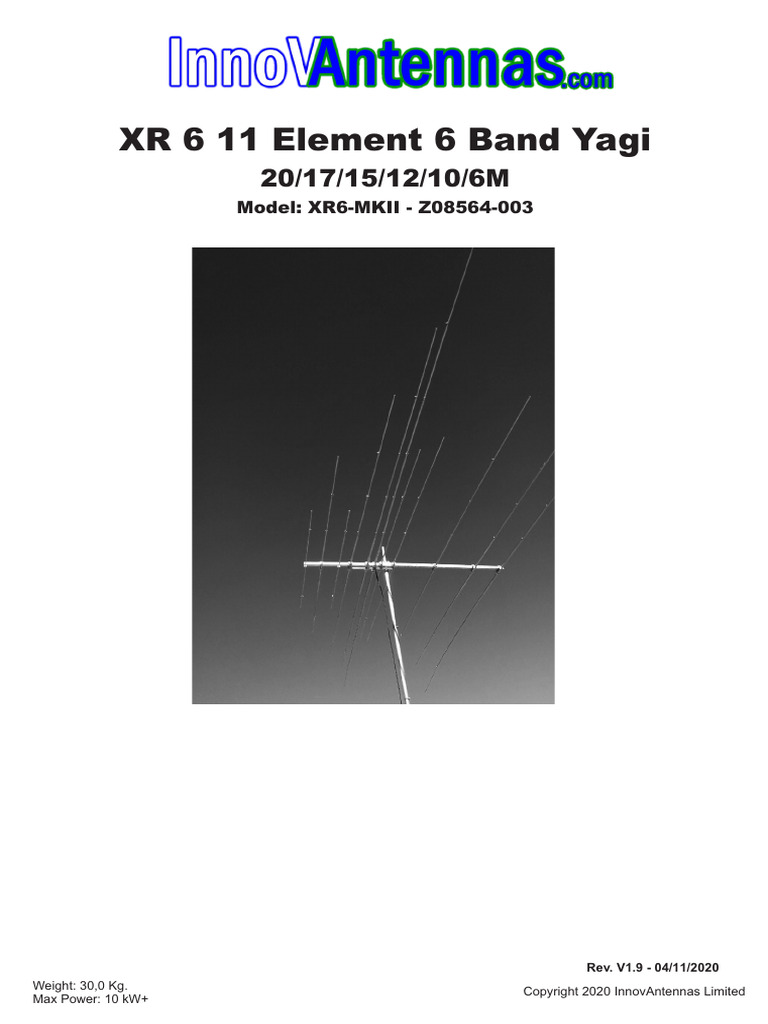 XR 6 11 Element 6 Band Yagi 20-17-15-12-10-6M | PDF | Antenna (Radio) | Screw