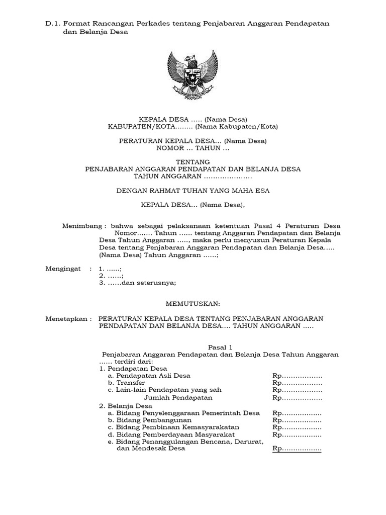 Peraturan Perbekel Tentang Penjabaran APB Desa | PDF
