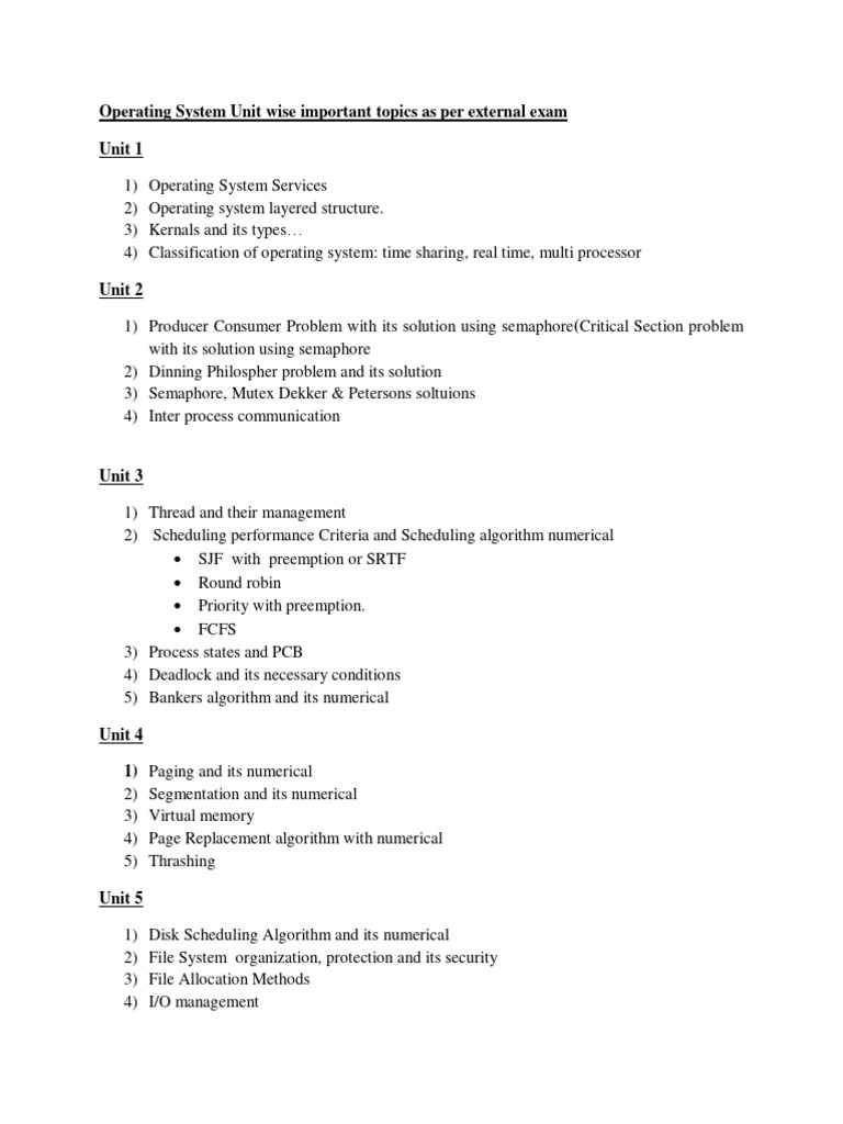 Operating System Unit Wise Important Questions As Per External Exam | PDF Operating System Unit Wise Important Questions As Per External Exam | PDF