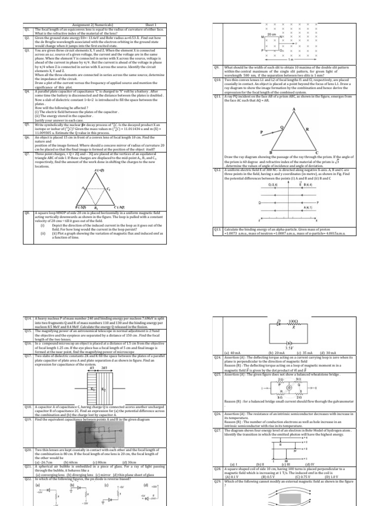 Numerical Sheet 1 | PDF | P–N Junction | Photoelectric Effect